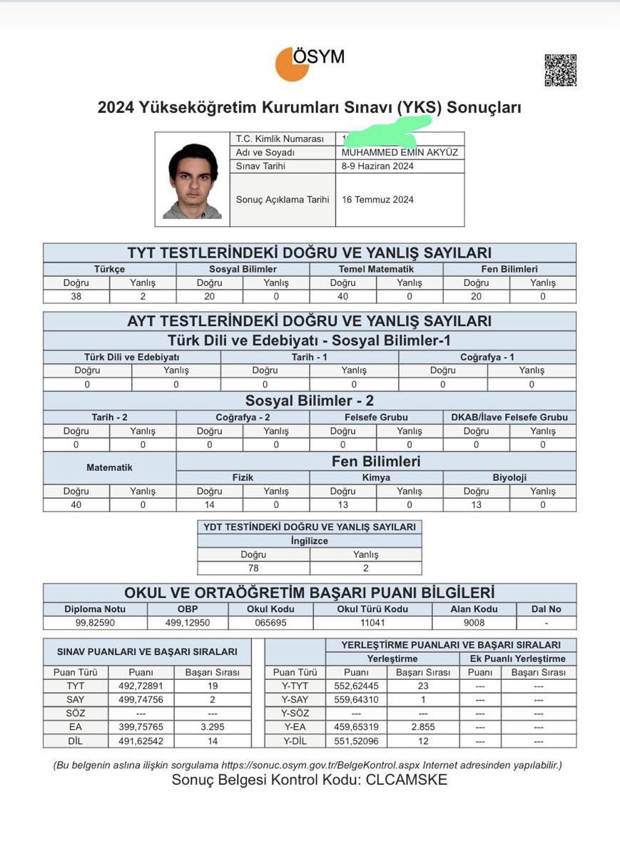 Final'in Adı Belli Oldu: Muhammed Emin Akyüz YKS Türkiye Birincisi!